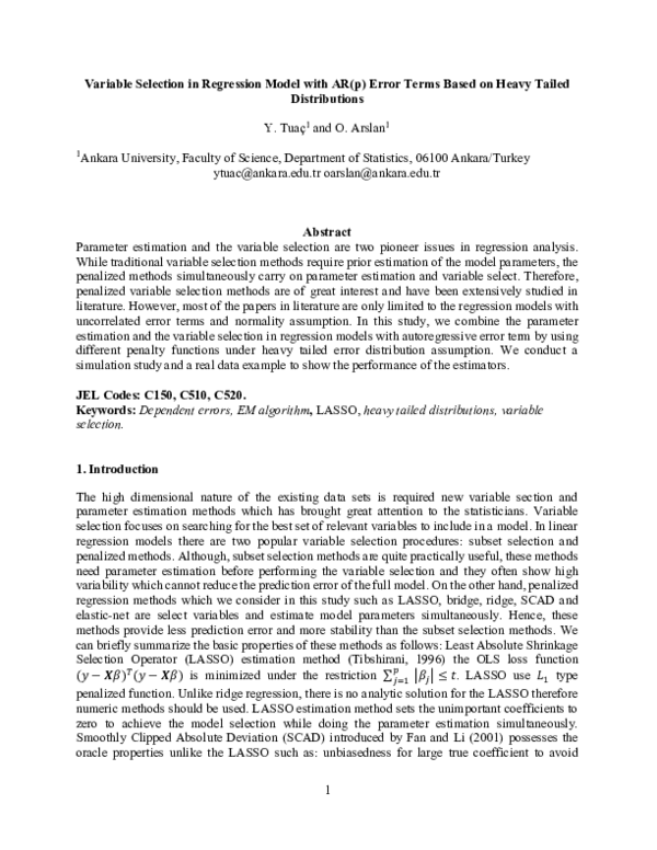 (PDF) Variable Selection in Regression Model with AR(p) Error Terms Based on Heavy Tailed ...
