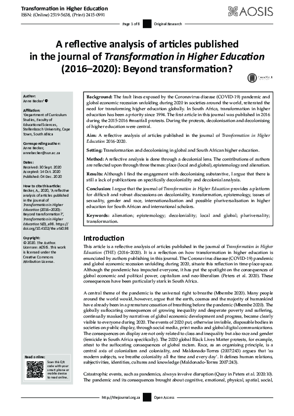 (PDF) A reflective analysis of articles published in the journal of ...