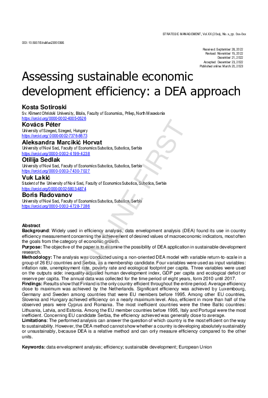 (PDF) Assessing sustainable economic development efficiency: A DEA approach