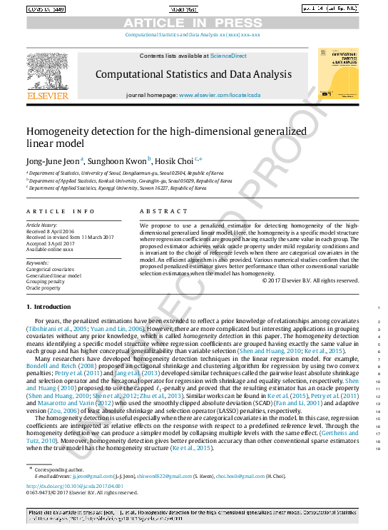 (PDF) Homogeneity detection for the high-dimensional generalized linear model