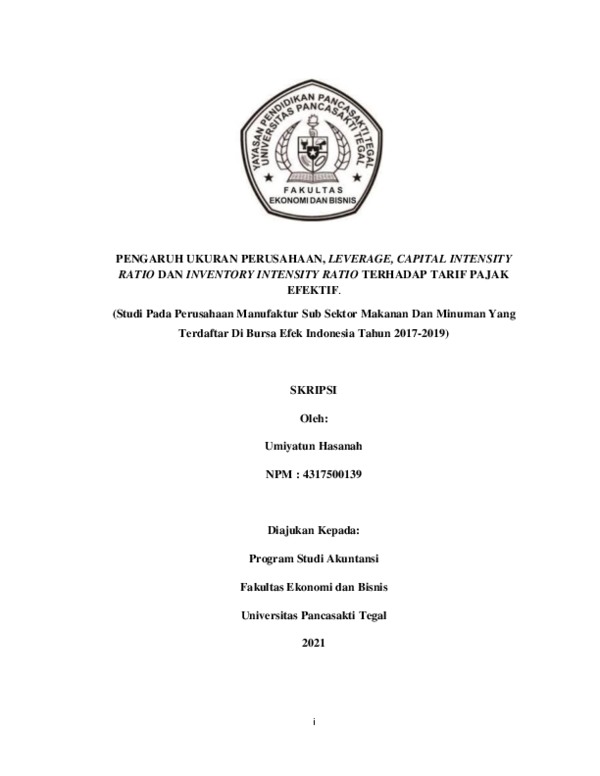 (PDF) PENGARUH UKURAN PERUSAHAAN, LEVERAGE, CAPITAL INTENSITY RATIO DAN INVENTORY INTENSITY ...