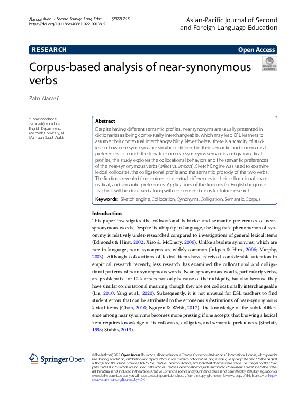 Corpus-based analysis of near-synonymous verbs