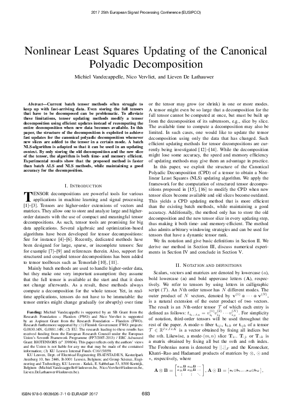 (PDF) Nonlinear least squares updating of the canonical polyadic ...