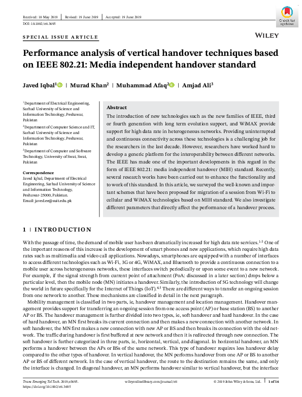 (PDF) Performance analysis of vertical handover techniques based on IEEE 802.21: Media ...
