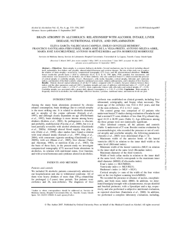 (PDF) Brain atrophy in alcoholics: Relationship with alcohol intake ...