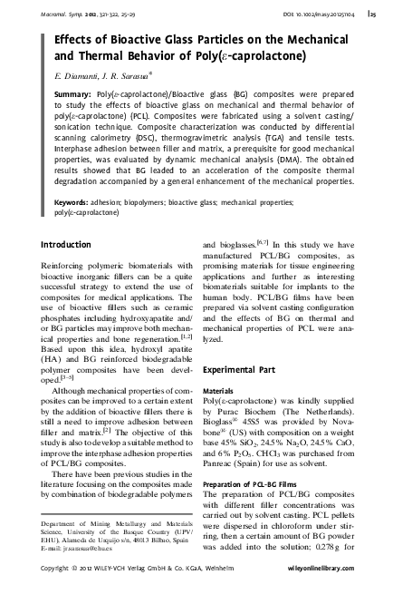 (PDF) Effects of Bioactive Glass Particles on the Mechanical and ...