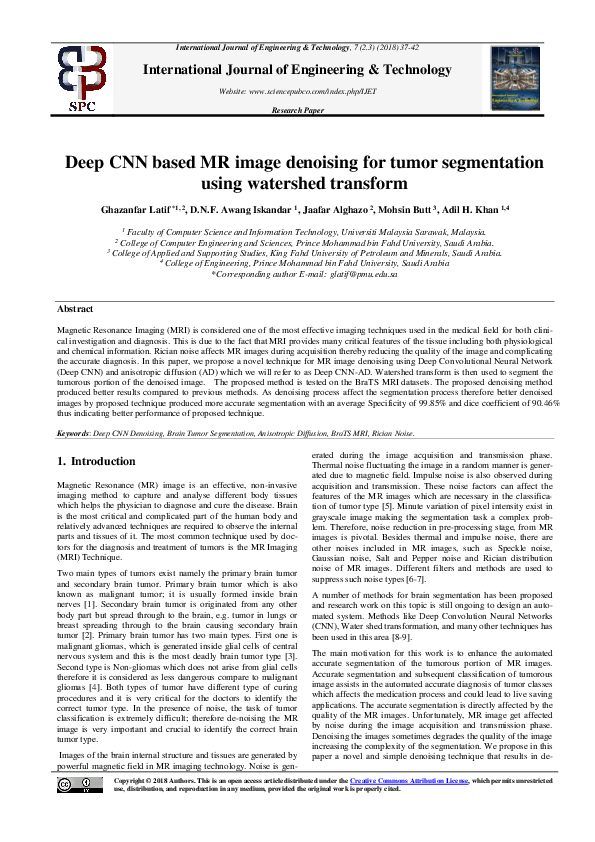 (PDF) Deep CNN based MR image denoising for tumor segmentation using ...
