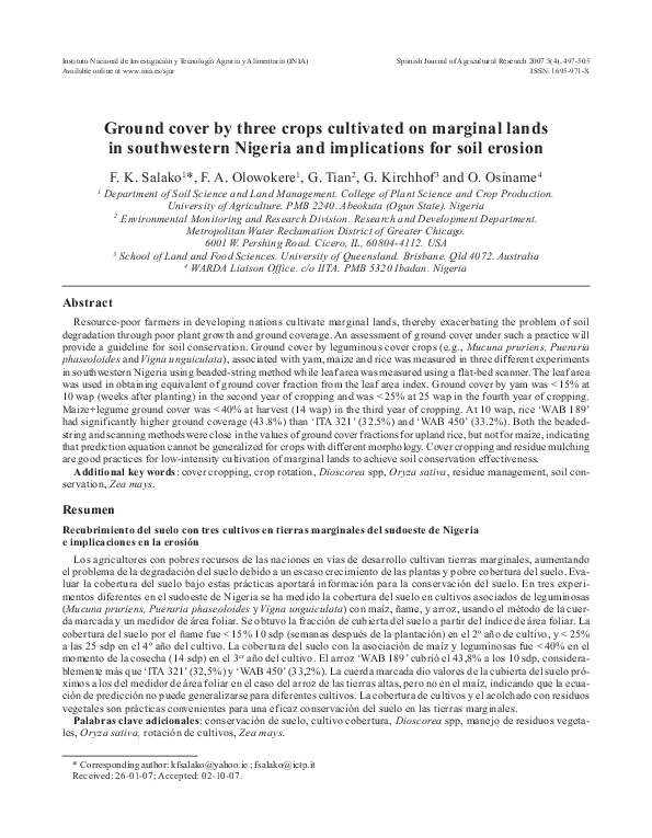 (PDF) Ground cover by three crops cultivated on marginal lands in ...