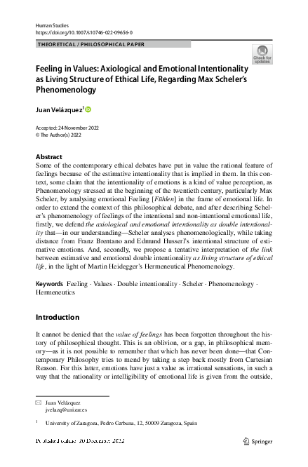 (PDF) Feeling in Values: Axiological and Emotional Intentionality as ...