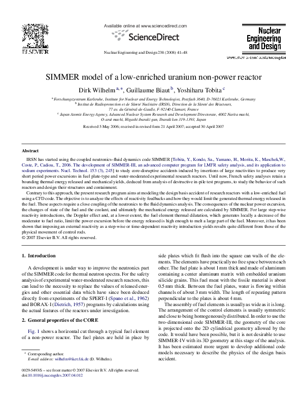 (PDF) SIMMER model of a low-enriched uranium non-power reactor