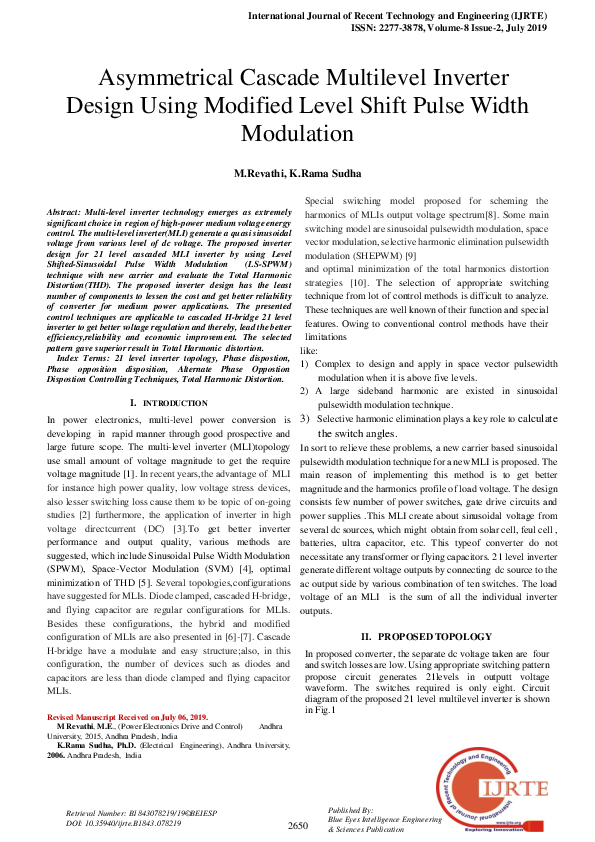 (PDF) Asymmetrical Cascade Multilevel Inverter Design using Modified Level Shift Pulse Width ...