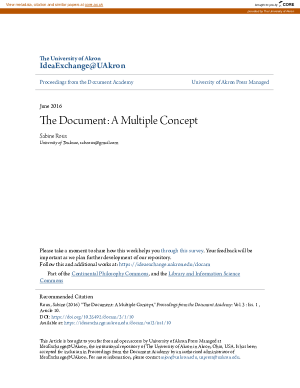 (PDF) The Document: A Multiple Concept