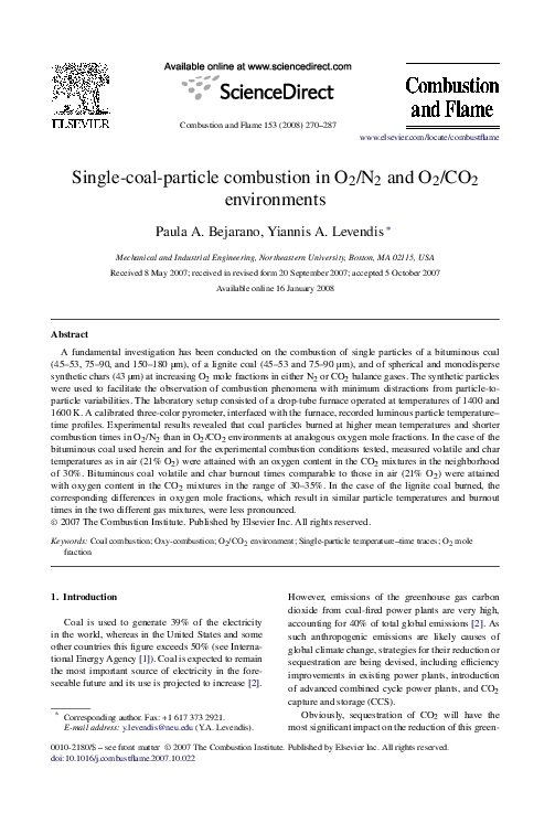 (PDF) Single-coal-particle combustion in O2/N2 and O2/CO2 environments