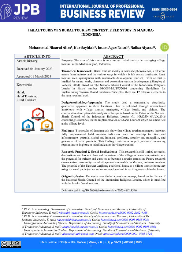 Pdf Halal Tourism In Rural Tourism Context Field Study In Madura