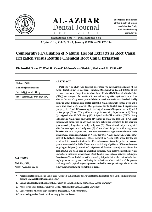 (PDF) Herbal vs. Chemical Irrigants in Root Canal Treatment