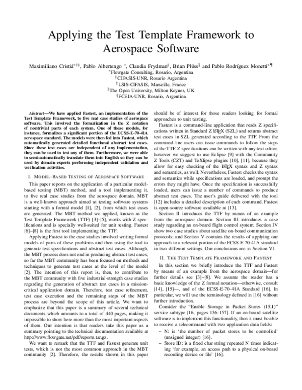 (PDF) Applying the Test Template Framework to Aerospace Software
