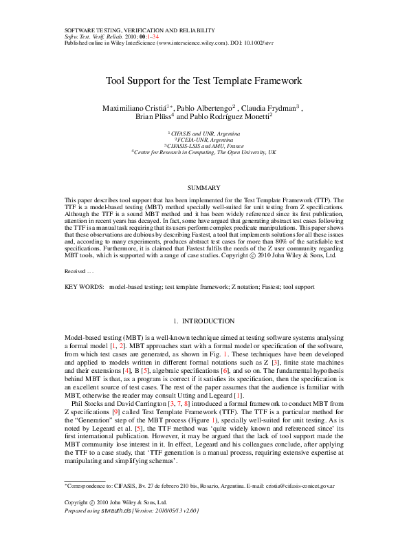 (PDF) Tool support for the Test Template Framework