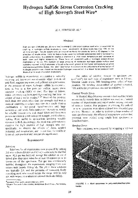 (PDF) Hydrogen Sulfide Stress Corrosion Cracking of High Strength Steel ...