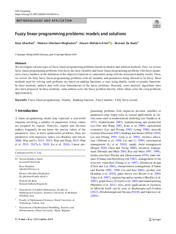 Pdf Fuzzy Linear Programming Problems Models And Solutions