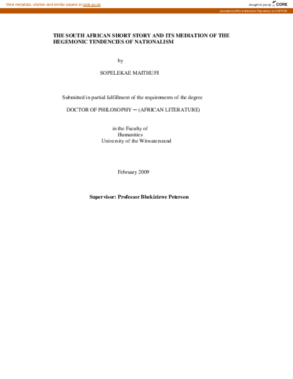 (PDF) The South African short story and its mediation of the hegemonic ...
