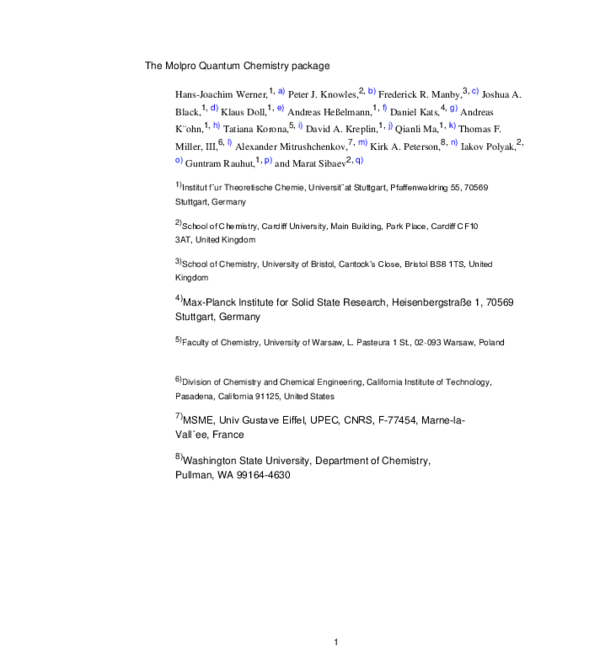 (PDF) The Molpro quantum chemistry package