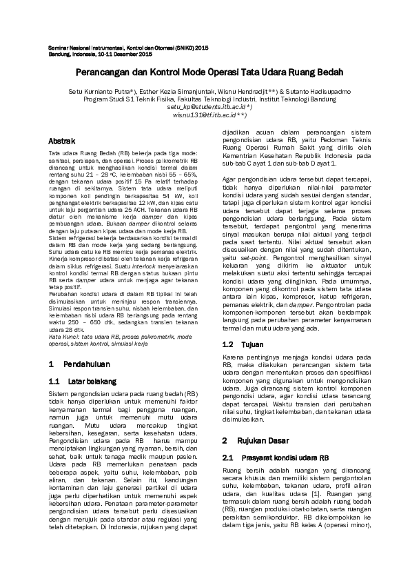 (PDF) Perancangan dan Kontrol Mode Operasi Tata Udara Ruang Bedah
