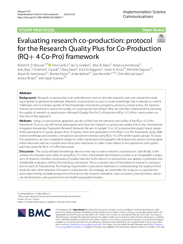 (PDF) Evaluating research co-production: Protocol for the Research ...