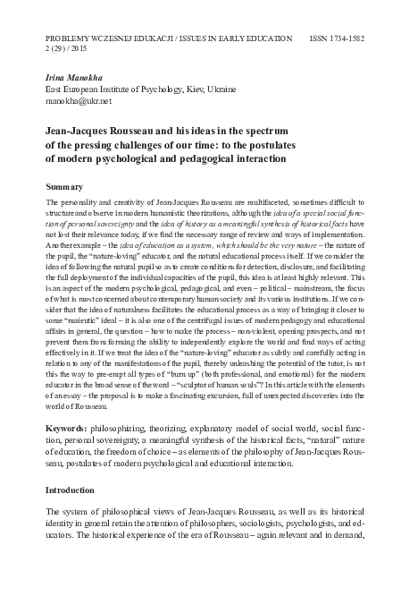 (PDF) Jean-Jacques Rousseau and his ideas in the spectrum of the ...