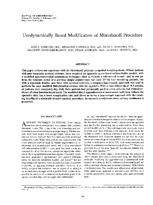 (PDF) Urodynamically Based Modification of Mitrofanoff Procedure