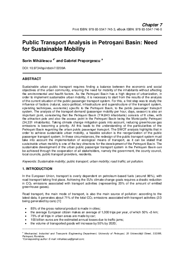 (PDF) Public Transport Analysis in Petrosani Basin: Need for ...