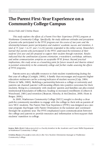 (PDF) The Parent First-Year Experience on a Community College Campus