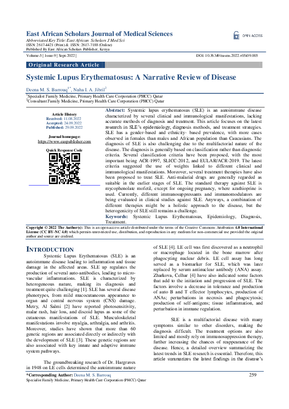 (PDF) Systemic Lupus Erythematosus: A Narrative Review of Disease