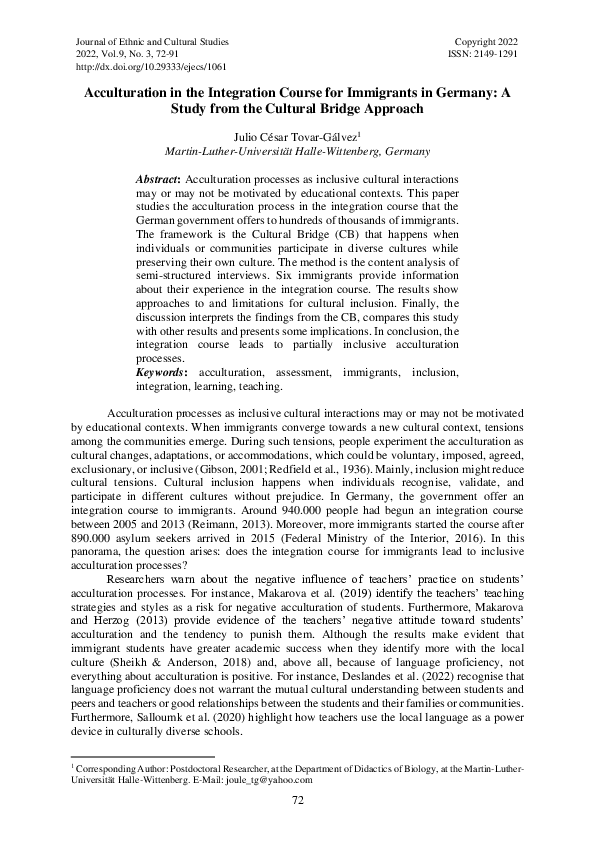 (PDF) Acculturation in the Integration Course for Immigrants in Germany ...
