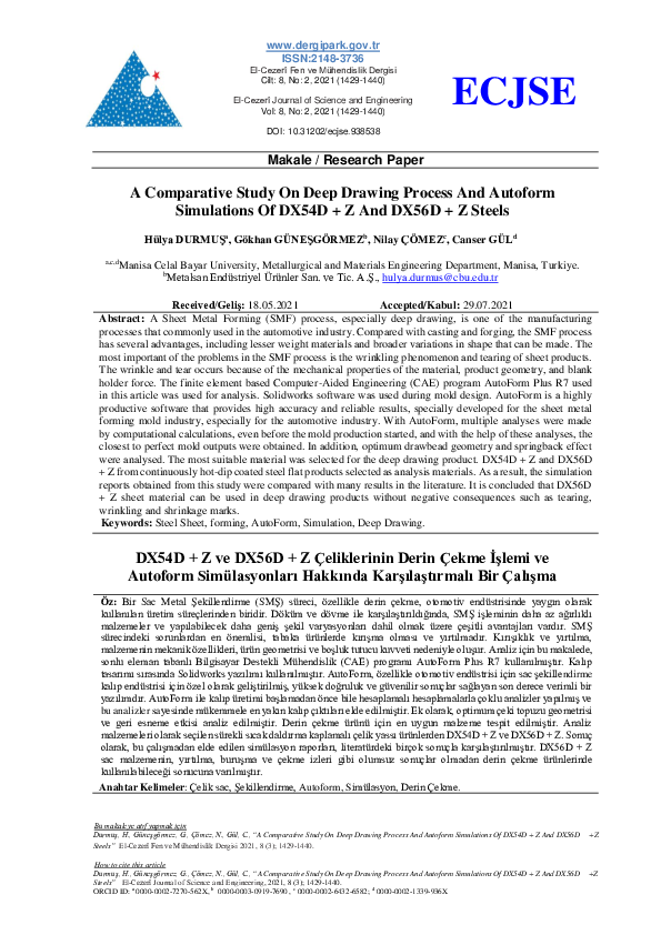 (PDF) A COMPARATIVE STUDY ON DEEP DRAWING PROCESS AND AUTOFORM ...