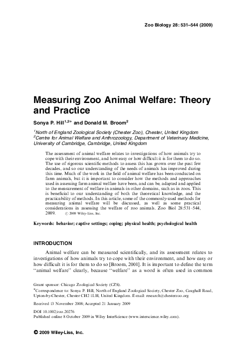 (PDF) Measuring zoo animal welfare: theory and practice