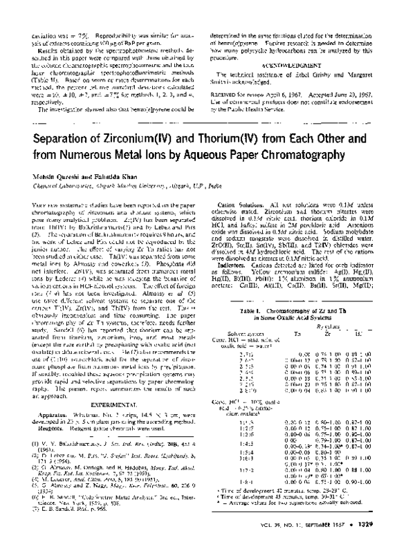 (PDF) Separation of zirconium(IV) and thorium(IV) from each other and ...