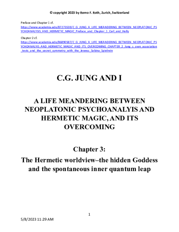(PDF) C.G. JUNG AND I - A LIFE MEANDERING BETWEEN NEOPLATONIC PSYCHOANALYSIS AND HERMETIC MAGIC ...