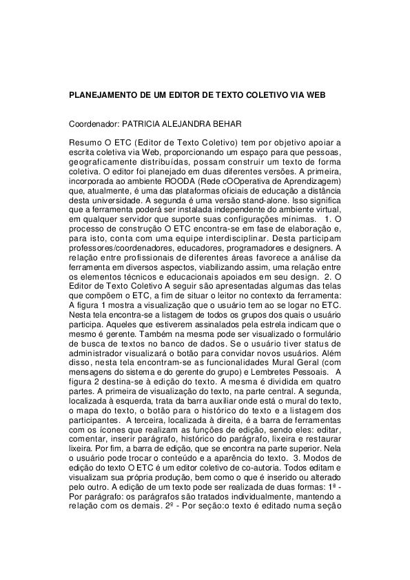 (PDF) Planejamento De Um Editor De Texto Coletivo via Web