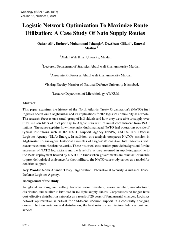 (PDF) Logistic Network Optimization To Maximize Route Utilization: A Case Study Of Nato Supply ...