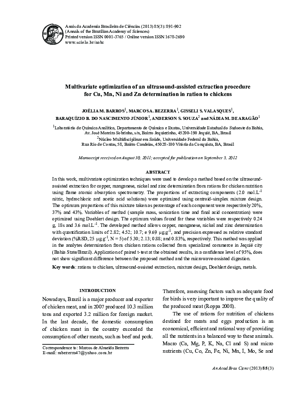 Pdf Multivariate Optimization Of An Ultrasound Assisted Extraction Procedure For Cu Mn Ni