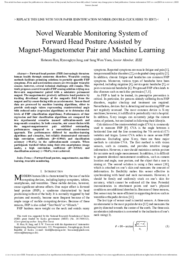 (PDF) Novel Wearable Monitoring System of Forward Head Posture Assisted ...