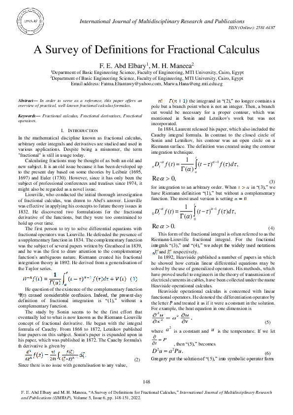 Pdf A Survey Of Definitions For Fractional Calculus