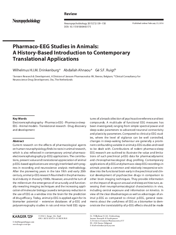 (PDF) Pharmaco-EEG Studies in Animals: A History-Based Introduction to ...