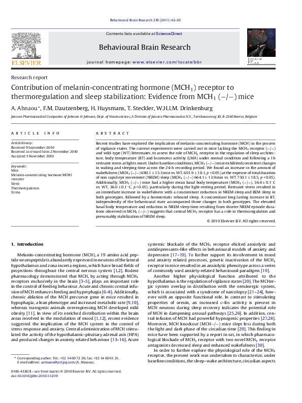 (PDF) Contribution of melanin-concentrating hormone (MCH1) receptor to thermoregulation and ...