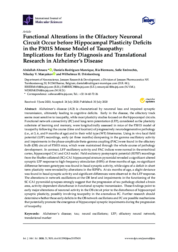 (PDF) Functional Alterations in the Olfactory Neuronal Circuit Occur ...