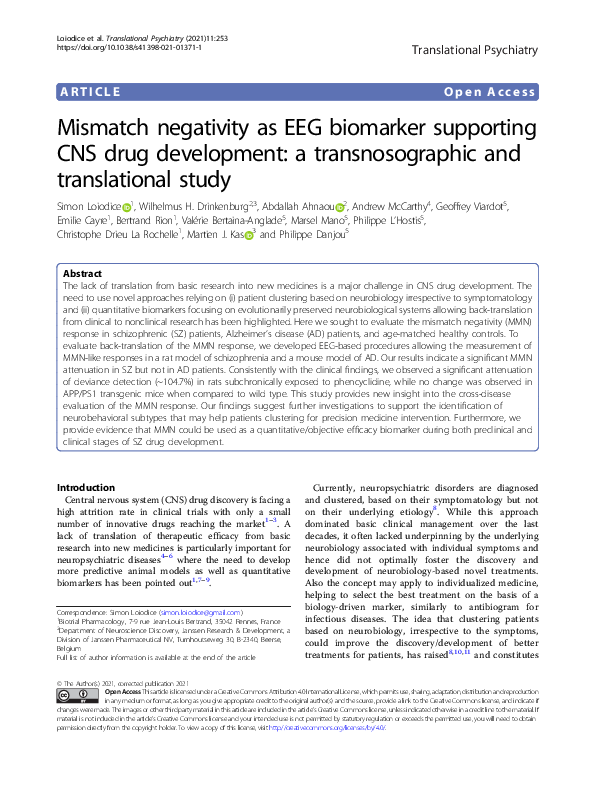 (PDF) Mismatch negativity as EEG biomarker supporting CNS drug ...