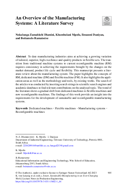 (PDF) An Overview of the Manufacturing Systems: A Literature Survey