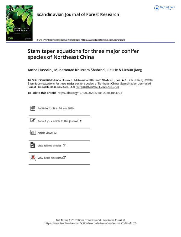 (PDF) Stem taper equations for three major conifer species of Northeast ...