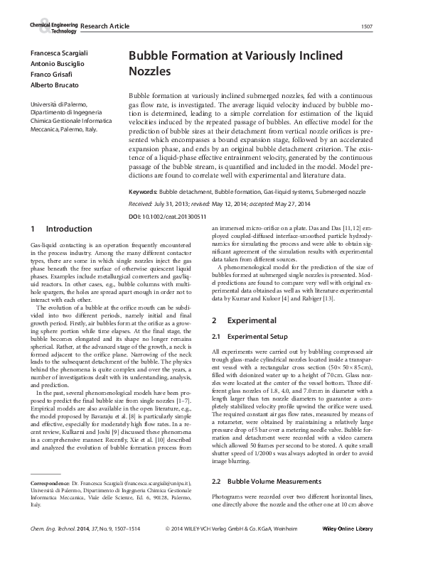 (PDF) Bubble Formation at Variously Inclined Nozzles