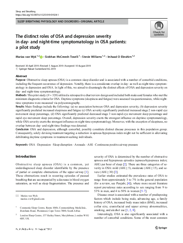 (PDF) The distinct roles of OSA and depression severity in day- and ...